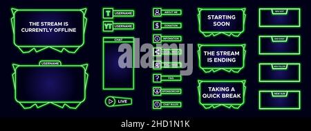 Game stream overlay, ui frame with yellow neon glow. Twitch streaming screen, gamer username ...