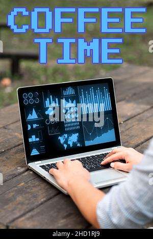 Conceptual caption Coffee Time. Concept meaning a chosen period when a ...