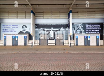 Banners celebrating Ipswich Town football club history, Sir Bobby ...