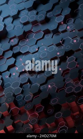 Hexagonal scientific and technological materials, 3d rendering ...