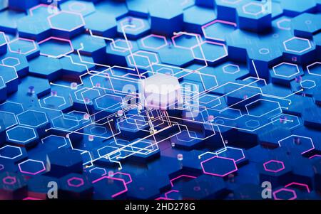 Hexagonal scientific and technological materials, 3d rendering ...