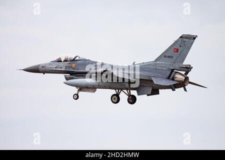 Radom, Poland - August 22, 2013: Military fighter jet plane at air base. Air force flight ...