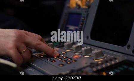 Autopilot control element of an airliner. Panel of switches on an ...