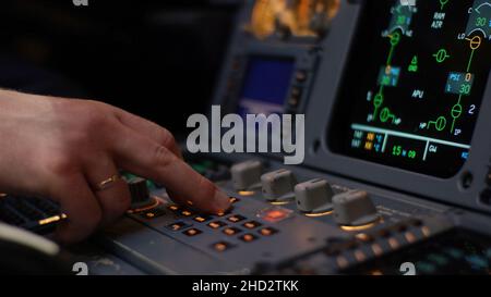 Autopilot control element of an airliner. Panel of switches on an ...
