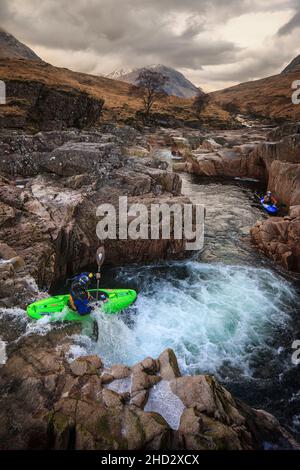 Kayaking over falls in Glen Etive, Scotland Stock Photo - Alamy