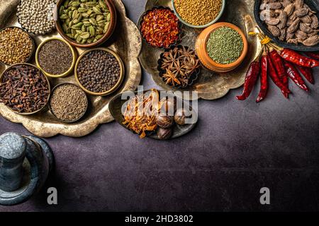 A top view of Indian seasonings and spices on a table Stock Photo - Alamy