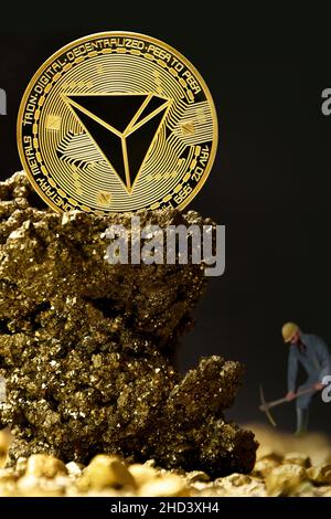 Tron in ore Cryptocurrency , Mining golden coin , Stone ore mine ...