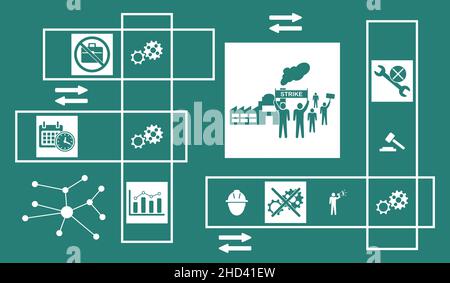 Concept of strike with connected icons Stock Photo - Alamy
