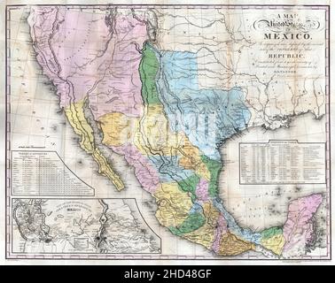 A vintage map of the eighteenth-nineteenth centuries Texas separated by ...