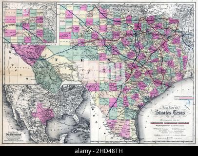Antique and detailed historical map of Texas noting counties in 1863 ...