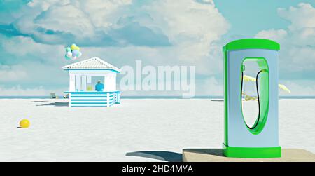 EV charging point at the beach, 3D illustration Stock Photo - Alamy