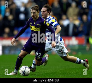 Derby County's Liam Thompson (left) and Norwich City's Marcelino Nunez ...