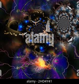 The flow of life and death. Spiritual art. 3D rendering Stock Photo - Alamy