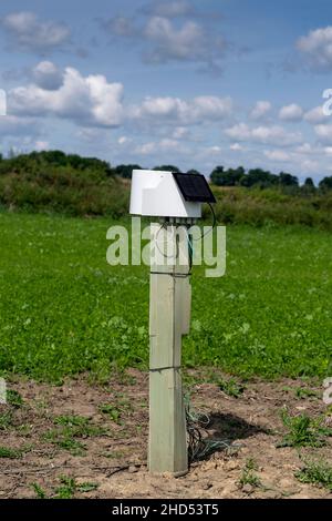 Electronic Weather station in an arable field. County Durham, UK Stock ...
