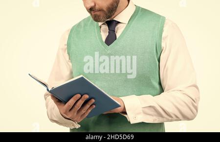 businessman reading notebook. successful ceo with notepad. cropped man ...