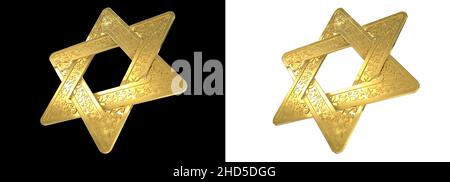 golden decorative tracery star of david isolated, cg object 3D ...