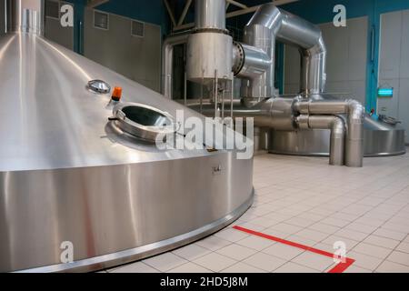 Steel tank for wort boiling at beer factory - brewery equipment Stock ...