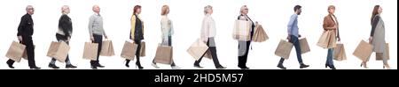 a group of people are running paper shopping bags Stock Photo - Alamy