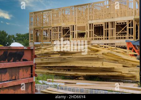 Timber frame house stick built home under construction new build with ...