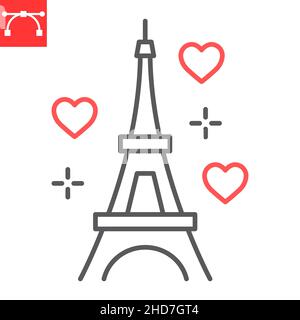 Eiffel tower line icon, valentines day and Paris, Eiffel tower vector ...