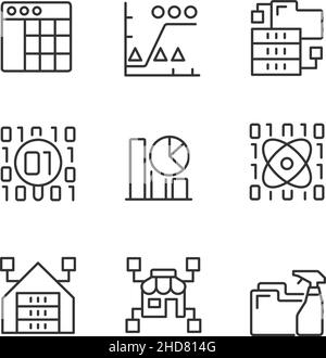 Data mining in industry linear pixel perfect icons set for dark and light mode Stock Vector ...
