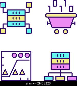 Virtual processing linear icons set. Digitization, Automation, Interactivity, Simulation ...