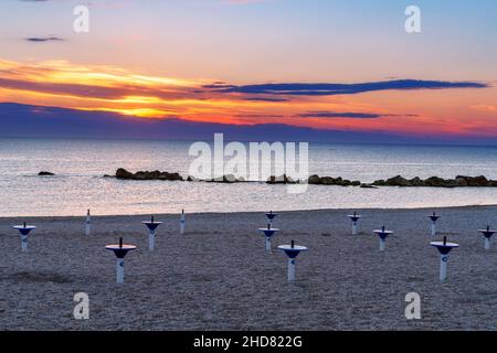 Seascape, Sunrise, Beach of Porto Recanati, Marche, Italy, Europe Stock ...