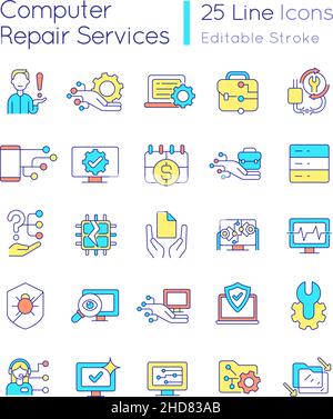 troubleshooting pc repair computer icon doodle illustration Stock ...