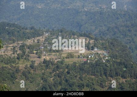 Indian village seen from Dalgaon viewpoint. Kalimpong, West Bengal ...
