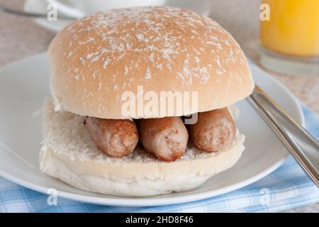 Sausage sandwich or sausage bap a popular British breakfast snack Stock ...