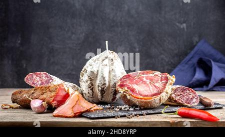 Traditional Ukrainian dry cured meat assortment with Matsik, Dry Cured ...