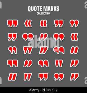 Quotation marks vector collection. Red quotes icon. Colorful stickers ...