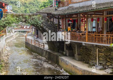 DEHANG, CHINA - AUGUST 12, 2018: Rest area near Liusha waterfall near ...