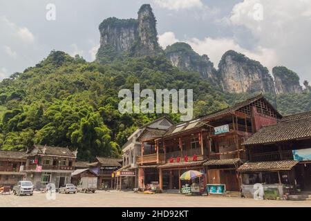 Limestone cliffs above Dehang Miao village, Hunan province, China Stock ...