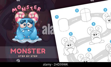 How to Draw a Monster. Step by Step Drawing Tutorial. Draw Guide ...