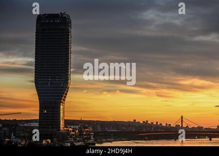 Belgrade Waterfront and Tower at sunset, Serbia Stock Photo - Alamy