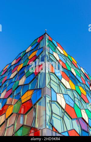 Modern architecture glazing - hexagonal coloured glass in shape of ice ...