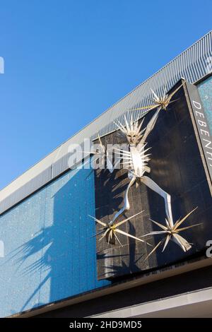 The Man Of Fire Sculpture On The Debenhams Building In Hanley Stock ...