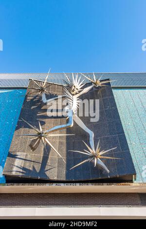 The Man Of Fire Sculpture On The Debenhams Building In Hanley Stock ...