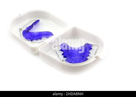 Blue Acrylic dental retainer isolated in white box on white background ...