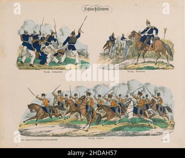 Vintage lithography: Prussian army in Battle scenes. 1866 Prussian ...