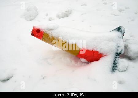 Traffic cone in snow , Safety equipment. Edmund L. Mitchell Collection ...