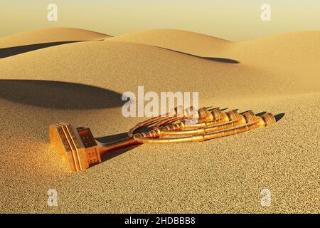Ancient menorah abandoned in the desert. 3D Render Stock Photo - Alamy