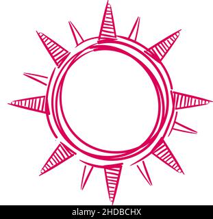Doodle childish sun icon. Scribble yellow sun with rays symbol. Doodle ...