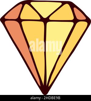 Yellow diamond icon. Cute shiny gem in cartoon style isolated on white ...