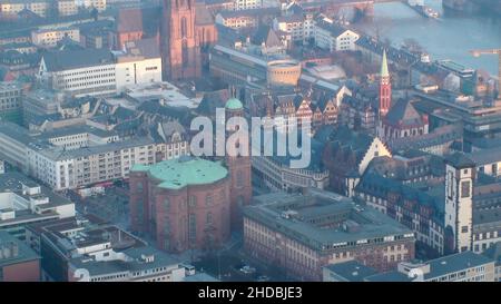 High angle view of modern Frankfurt city skyline skyscrapers and ...