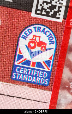 Red tractor label on British Assured Food Standards vegetables in the ...