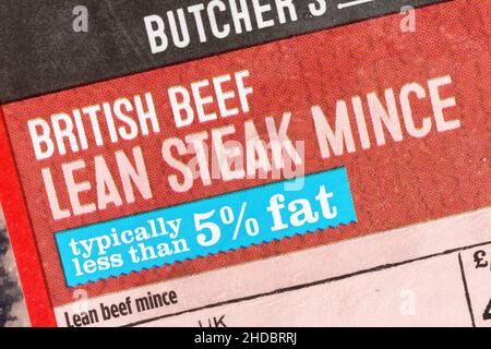 ASDA lean mince meat 5% fat content label. For food packaging labelling ...
