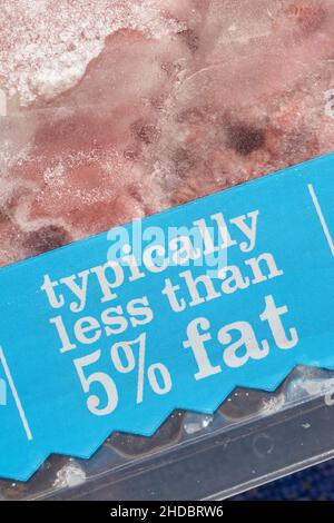 ASDA lean mince meat 5% fat content label. For food packaging labelling ...