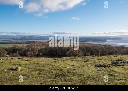 Open countryside above Grange-over-Sands in the southern Lake District ...